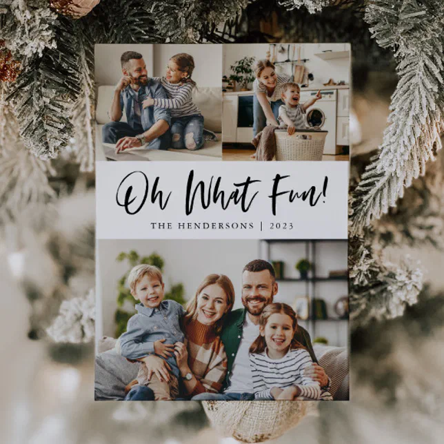 Oh What Fun Typography Script Christmas Photo Holiday Card | Zazzle