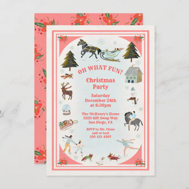 Oh what fun Winter Village scene Christmas Party I Invitation | Zazzle