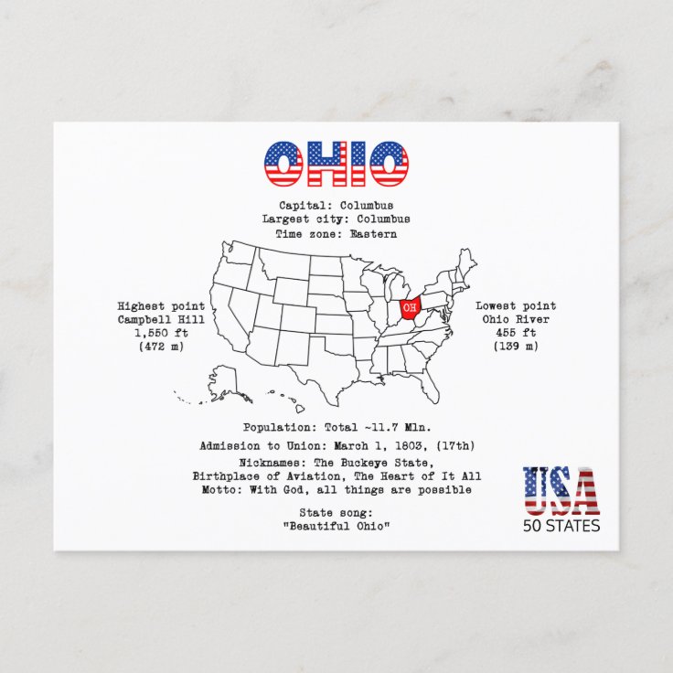 Ohio American state on a map and useful info Holiday Postcard | Zazzle