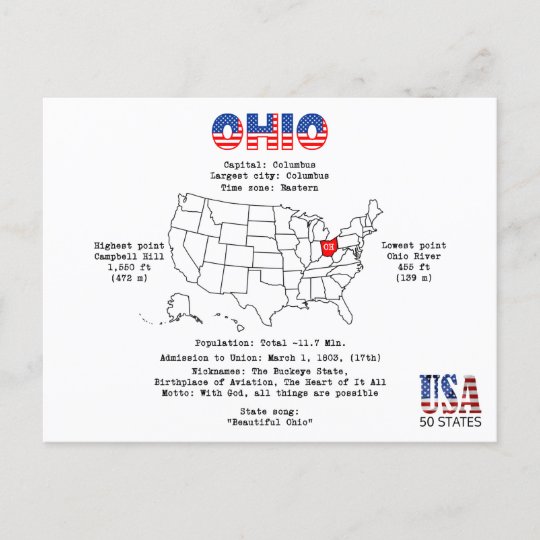 Ohio American state on a map and useful info Holiday Postcard | Zazzle.com