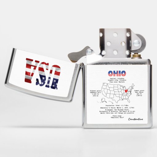 Ohio American state on a map and useful info Zippo Lighter | Zazzle
