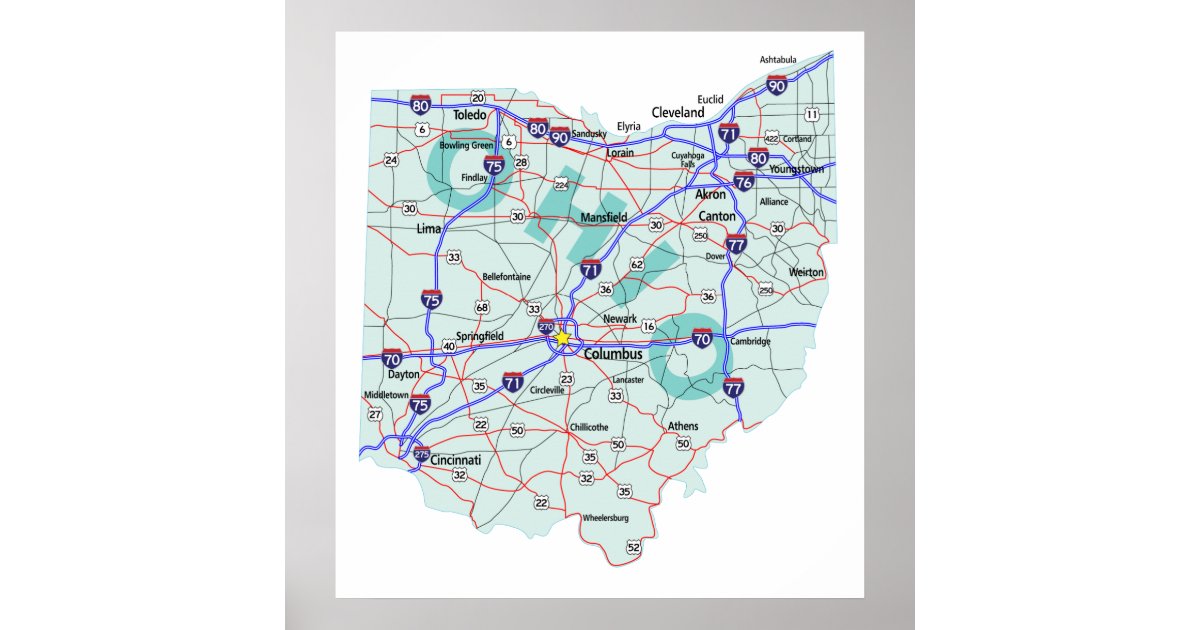 Ohio Interstate Map Print | Zazzle