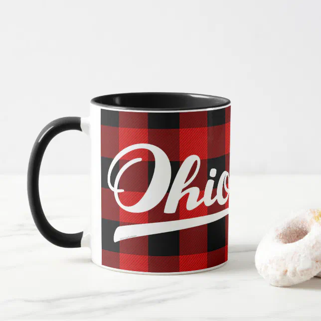 Ohio Script Red Buffalo Check Pattern Souvenir Mug | Zazzle
