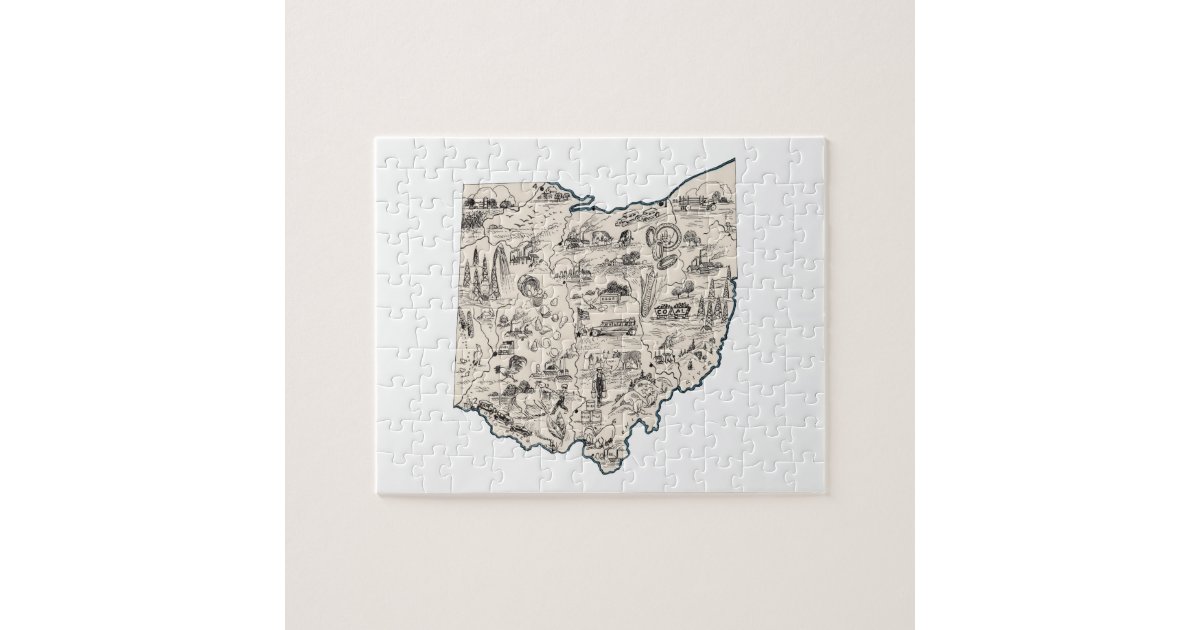 Ohio Shaped Buckeye Vintage Ohioan Picture Map Jigsaw Puzzle | Zazzle