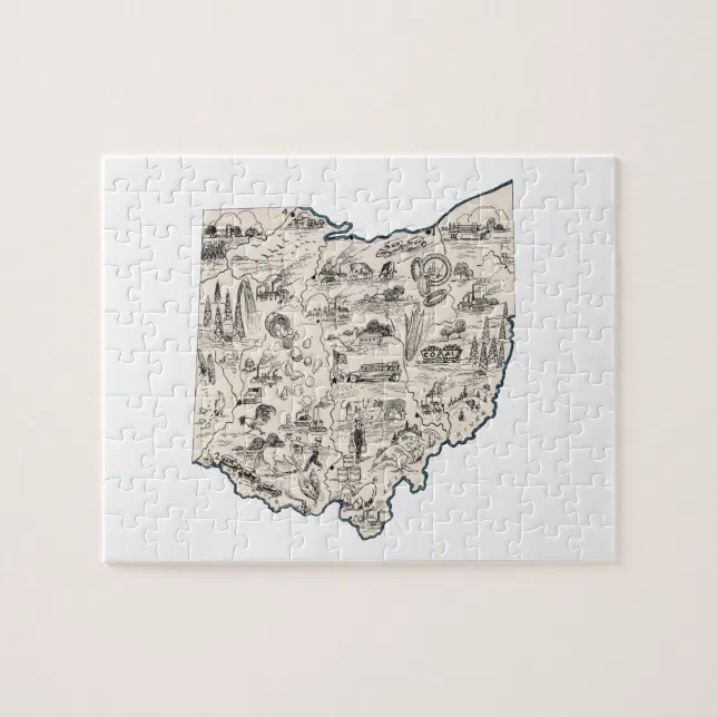 Ohio Shaped Buckeye Vintage Ohioan Picture Map Jigsaw Puzzle | Zazzle