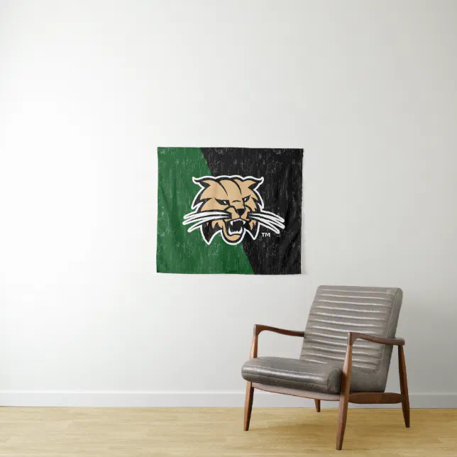 Ohio University Bobcat Logo Color Block Distressed Tapestry | Zazzle