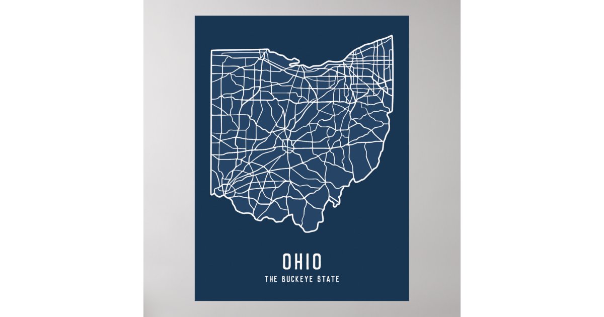 Ohio US State road map - Buckeye State map Poster | Zazzle