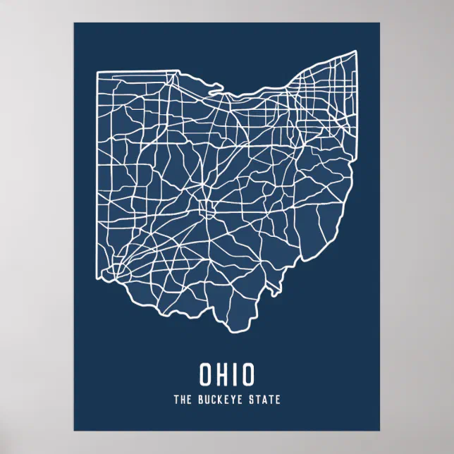 Ohio US State road map - Buckeye State map Poster | Zazzle