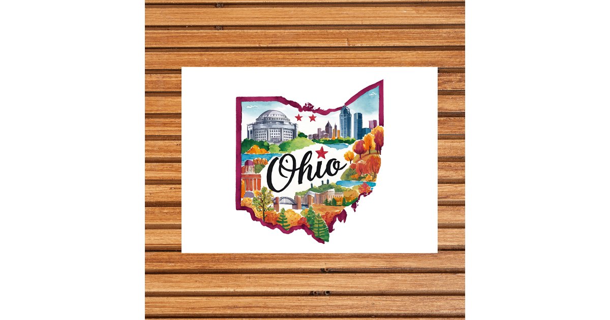 Ohio USA State Shaped Vintage Watercolor Postcard | Zazzle