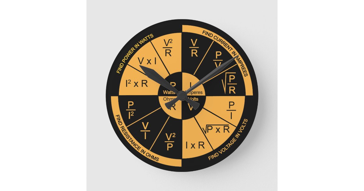 Ohm's Law Round Clock Black and Orange Dial | Zazzle