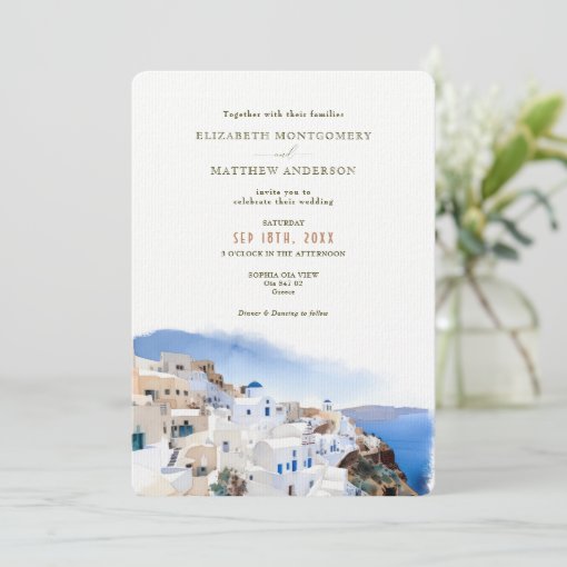 Oia Village Santorini Island Greece Wedding Invita Invitation | Zazzle