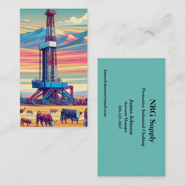 Oil And Gas Industry Drilling Rig and Cattle Business Card | Zazzle