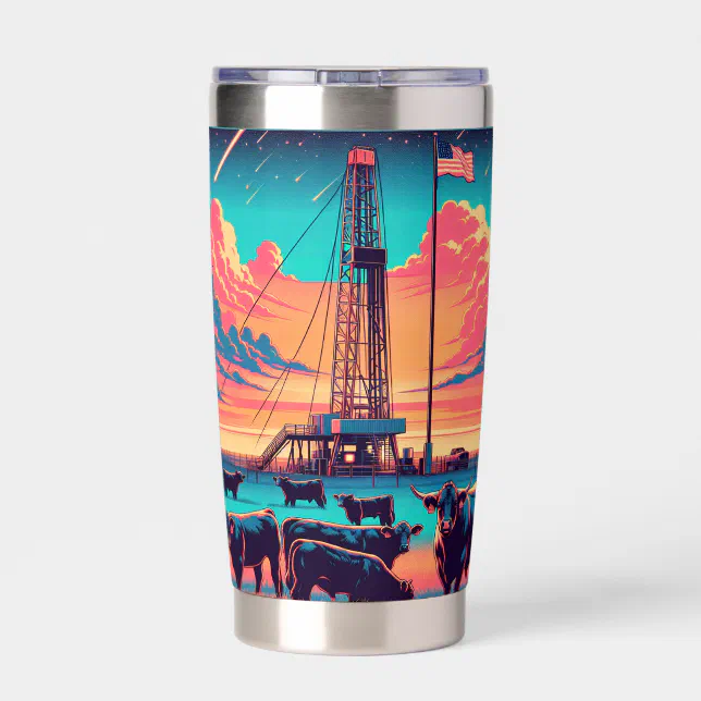 Oil And Gas Industry Rig Cattle American Flag Insulated Tumbler | Zazzle