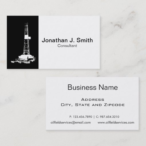 Oil Drilling Rig Black, White Business Card | Zazzle