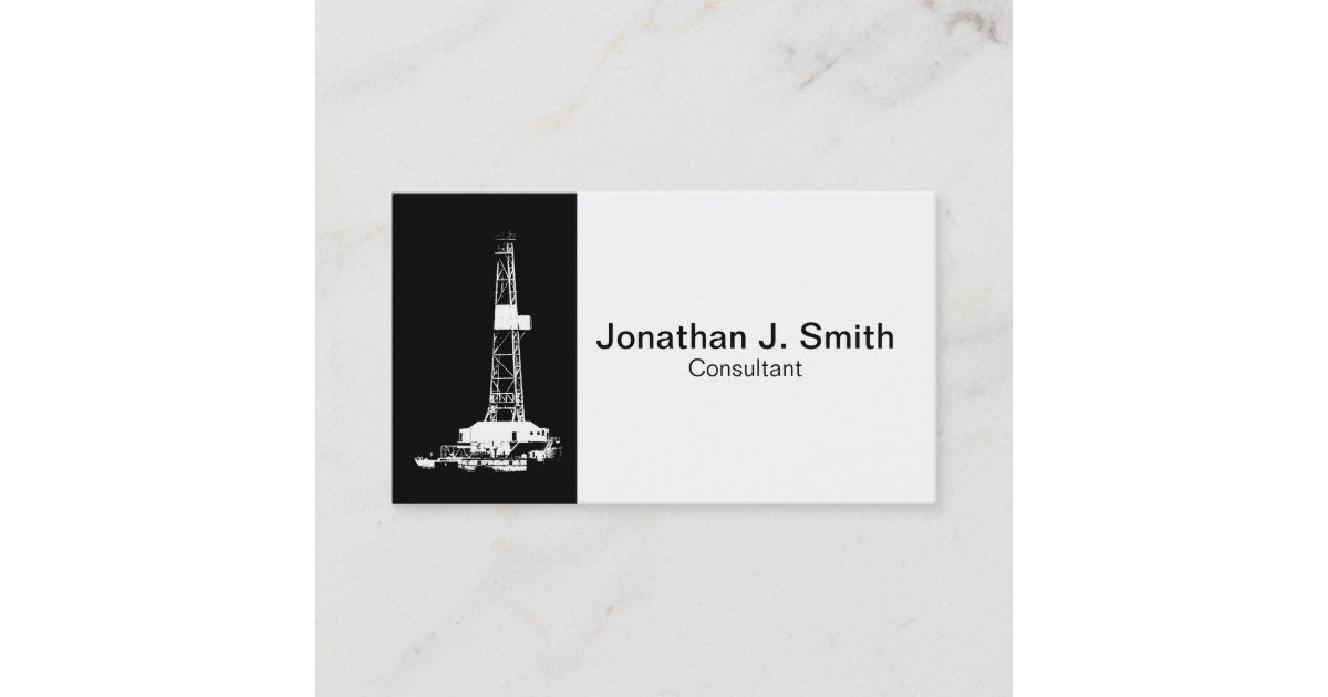 Oil Drilling Rig Black, White Business Card | Zazzle