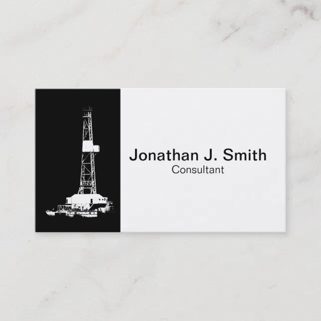 Oil Drilling Rig Black, White Business Card | Zazzle