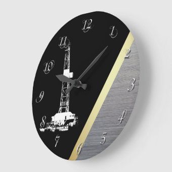 Oil Drilling Rig Gold and Silver Metal Look Large Clock | Zazzle