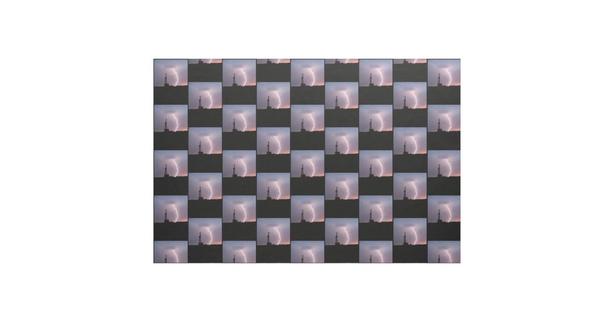 Oil Drilling Rig, Lightning, Purple Sky Fabric | Zazzle