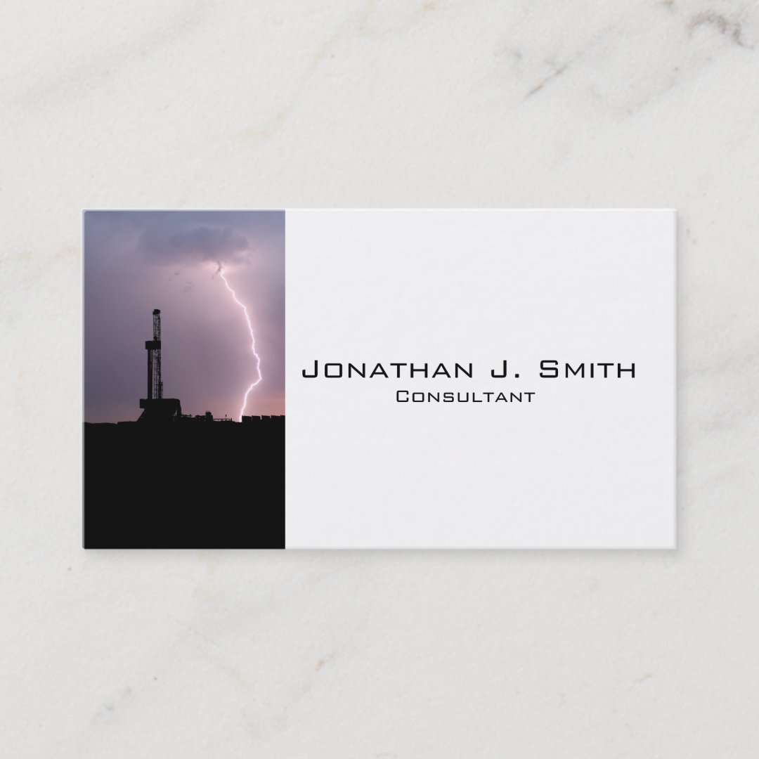Oil Drilling Rig, Lightning Sunrise Business Card | Zazzle