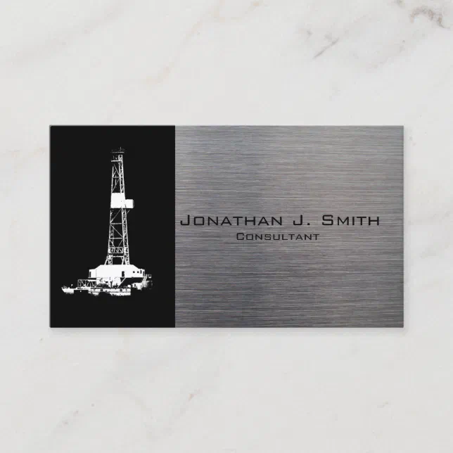 Oil Drilling Rig Silhouette, Metal Look Business Card | Zazzle