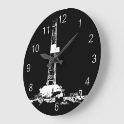 Oil Drilling Rig (white numbers) Large Clock | Zazzle