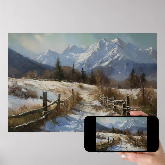 Oil painting winding path west mountain foothills poster | Zazzle