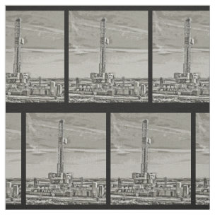 Oil Gas Rig Drilling Print Fabric 9" | Zazzle