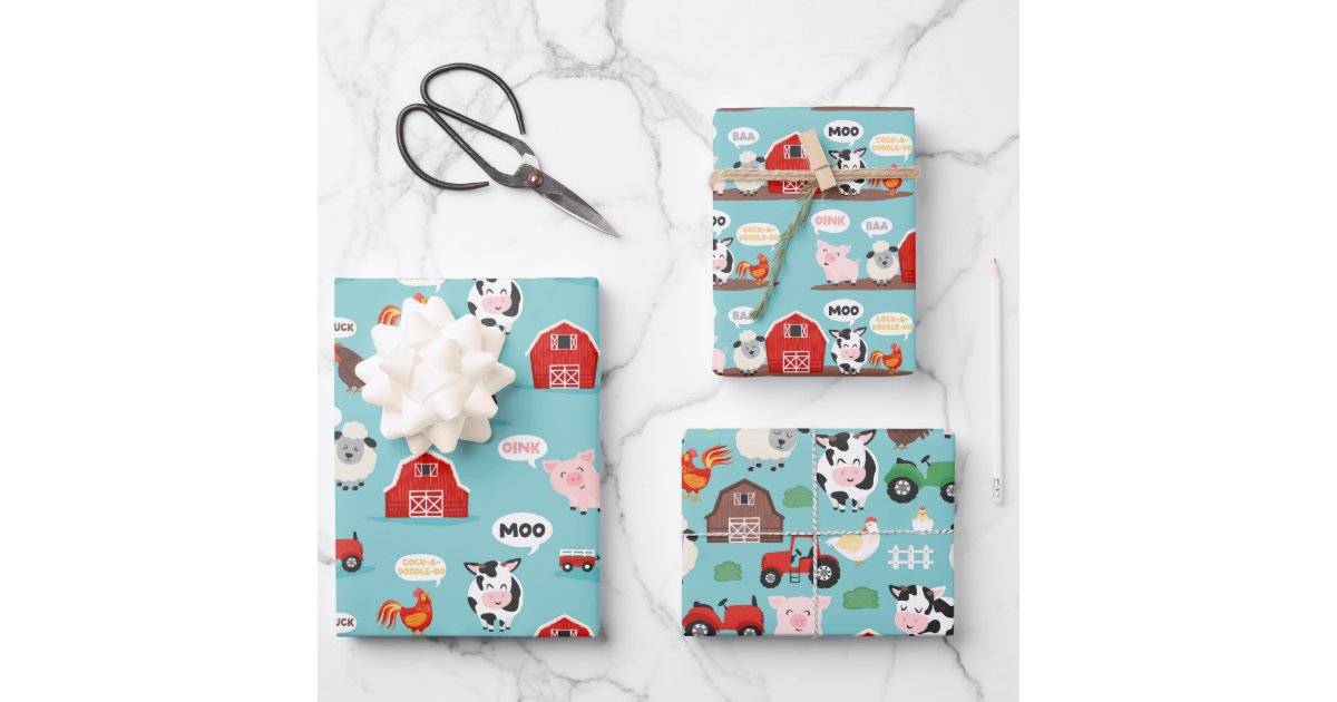 Oink Baa Moo Cock-a-doodle-do Farm Birthday Party Wrapping Paper Sheets ...