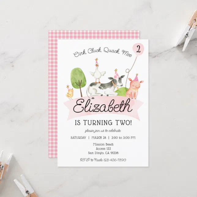 Oink Baa Quack Moo Girls Barnyard Birthday Party I Invitation | Zazzle