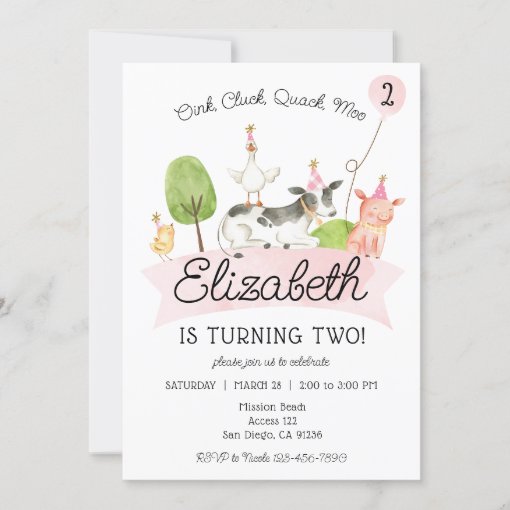 Oink Baa Quack Moo Girls Barnyard Birthday Party I Invitation | Zazzle