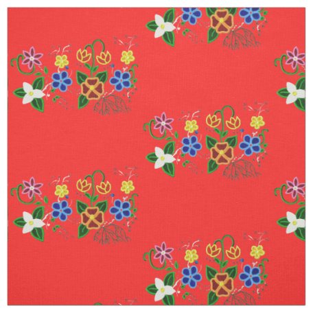 Ojibwe Floral Design with Black Background Fabric | Zazzle