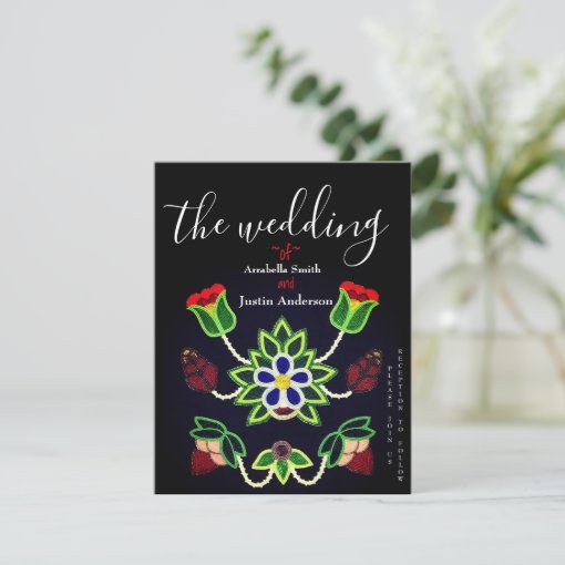 Ojibwe Floral Strawberry Black Wedding Invitation | Zazzle