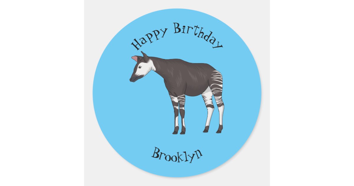 Okapi cartoon illustration classic round sticker | Zazzle
