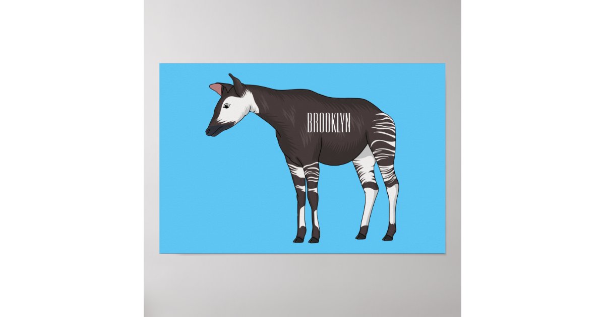 Okapi cartoon illustration poster | Zazzle