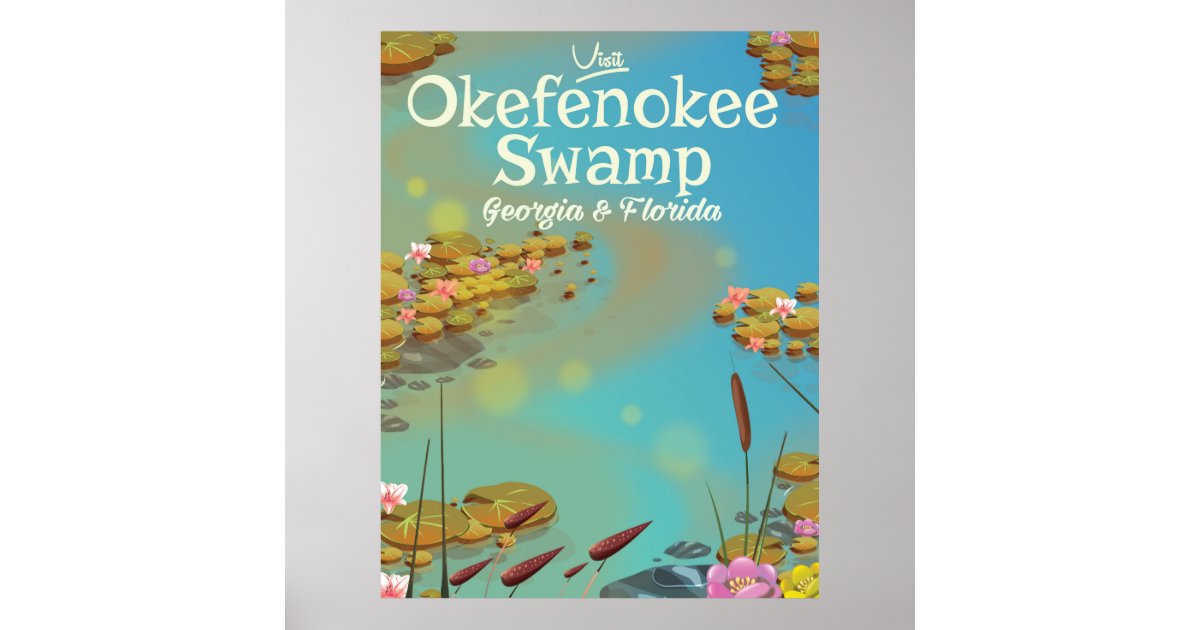Okefenokee Swamp cartoon travel poster | Zazzle
