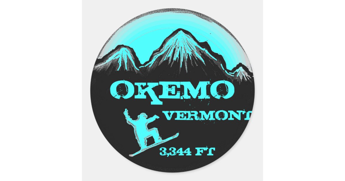 Okemo Vermont teal snowboard art stickers | Zazzle
