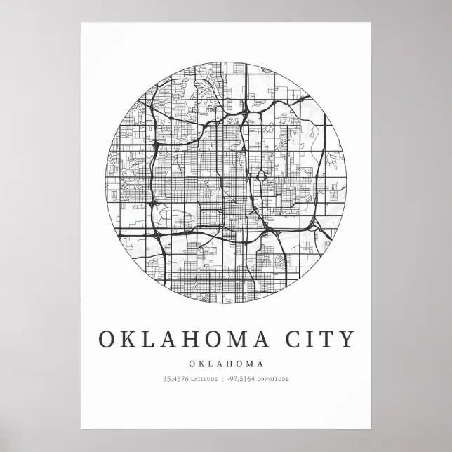 Oklahoma City Oklahoma Street Layout Map Poster | Zazzle