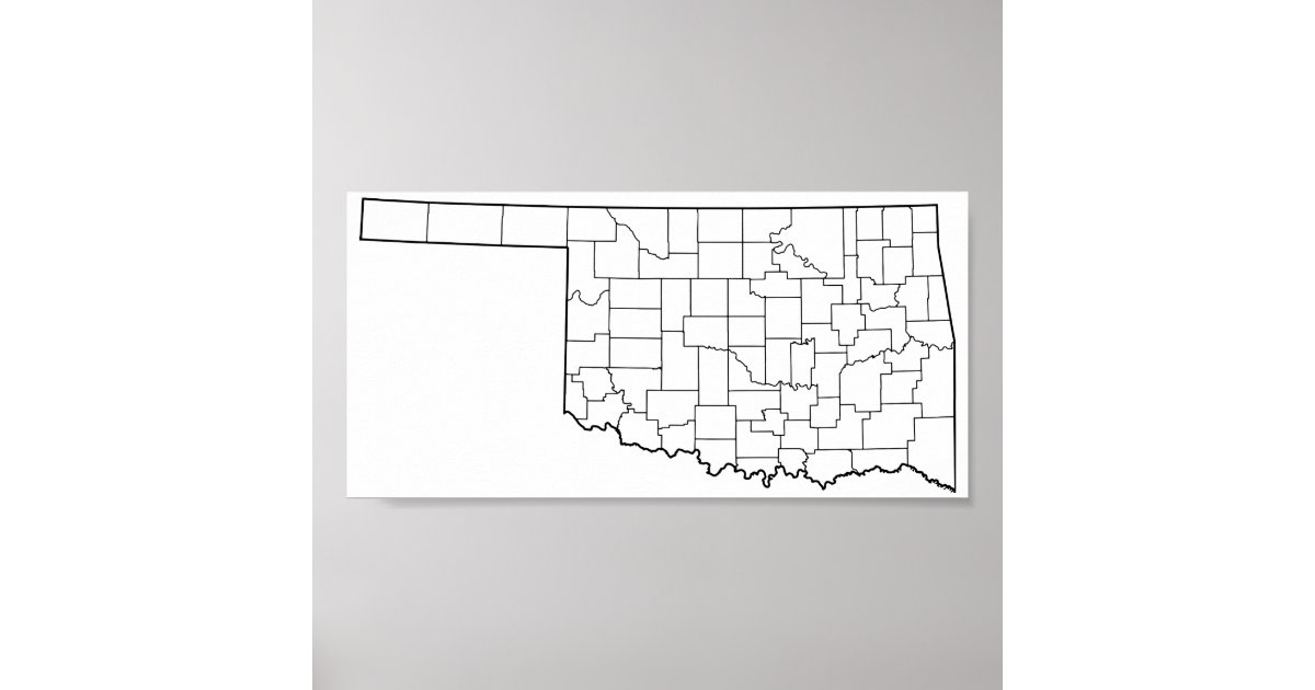Oklahoma Counties Blank Outline Map Poster | Zazzle