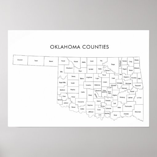 Oklahoma Counties map with county names Poster | Zazzle
