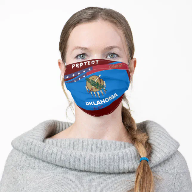 Oklahoma Flag w/ Stars Stripes on Dark Red Adult Cloth Face Mask | Zazzle