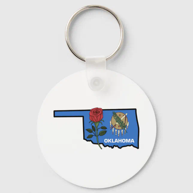 Oklahoma Flag with State Flower Rose Keychain | Zazzle