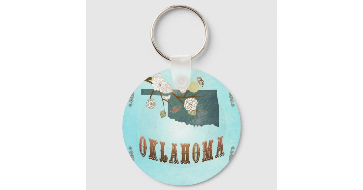 Oklahoma Map With Lovely Birds Keychain | Zazzle