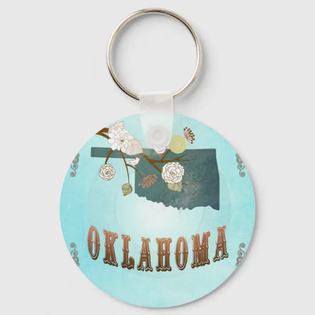 Oklahoma Map With Lovely Birds Keychain | Zazzle