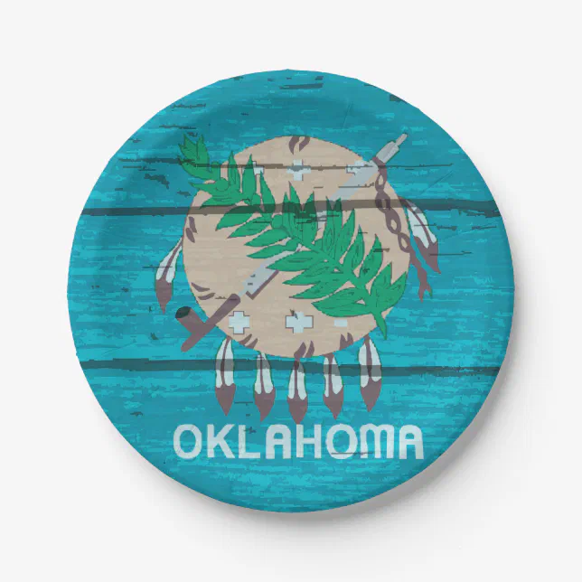 Oklahoma State Flag On Old Timber Paper Plates | Zazzle