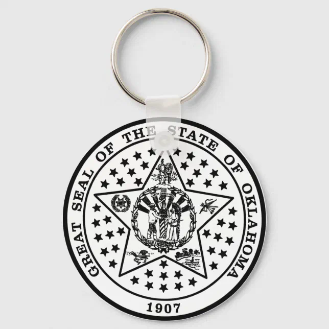 Oklahoma State Seal (black and white) Keychain | Zazzle