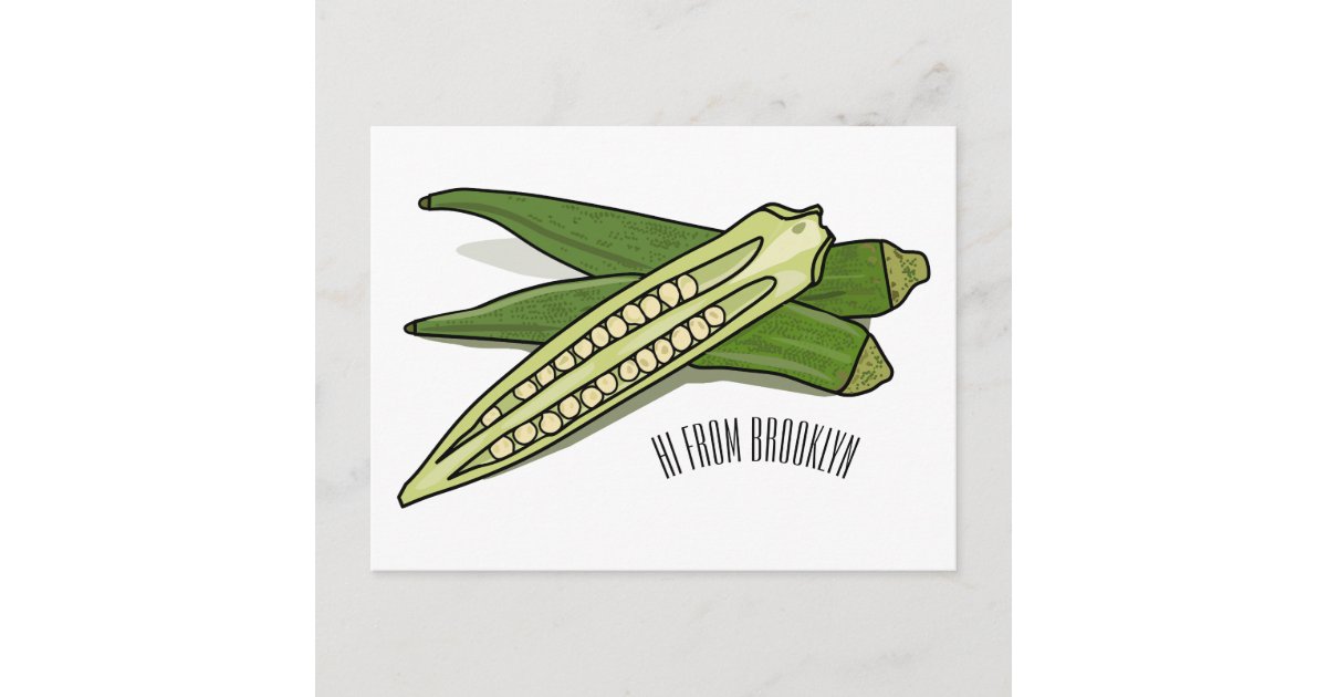 Okra cartoon illustration postcard | Zazzle