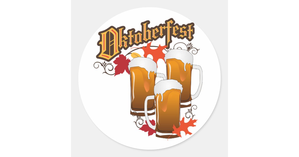 Oktoberfest Autumn Beers Classic Round Sticker | Zazzle