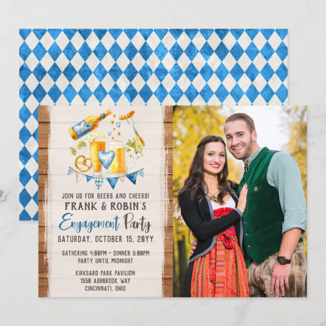Oktoberfest Bavarian Beer Engagement Party Photo Invitation | Zazzle