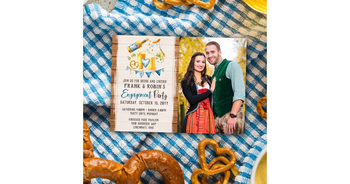Oktoberfest Bavarian Beer Engagement Party Photo Invitation | Zazzle