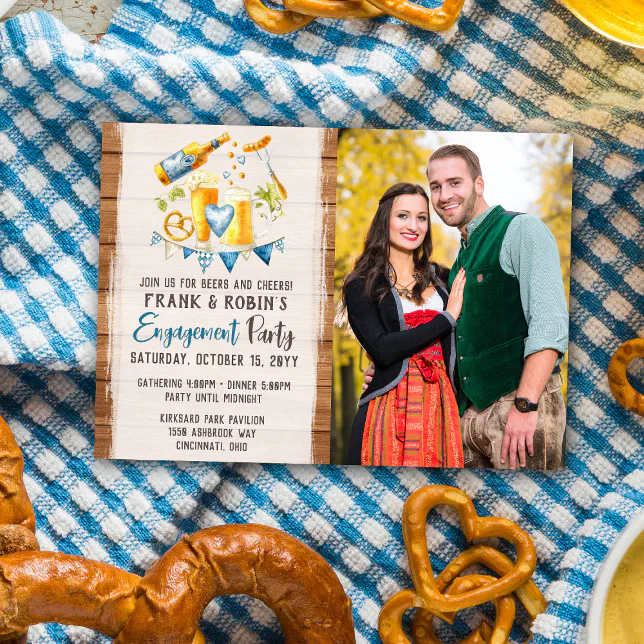 Oktoberfest Bavarian Beer Engagement Party Photo Invitation | Zazzle